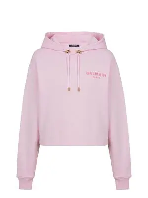 Balmain Flocked Paris Cropped Sweatshirt - Pink
