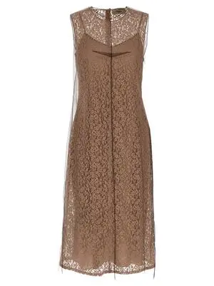 Fendi Floral Lace Midi Dress - Beige