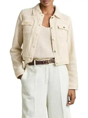 REISS Renzo Mesh Trucker Jacket - Neutral