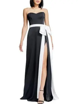 Dress The Population Athene Bow Waist Strapless Gown - Black-white