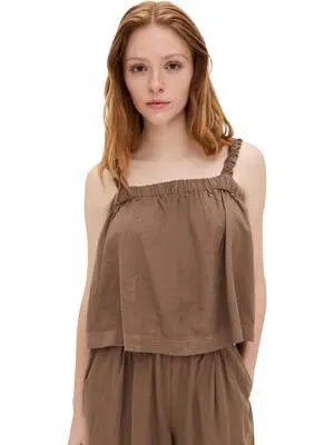 Stateside Linen Ruched Shoulder Tank - Taupe