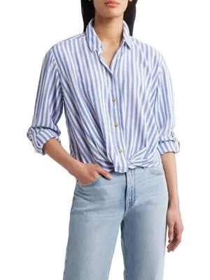 BEACHLUNCHLOUNGE Beachlunchlounge Vivica Stripe Twist Hem Button-up Shirt Dynamic Blue