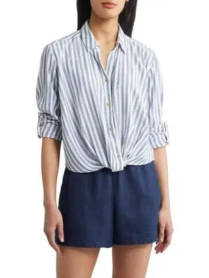 BEACHLUNCHLOUNGE Beachlunchlounge Vivica Stripe Twist Hem Button-up Shirt Skylight