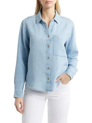 BEACHLUNCHLOUNGE Connie Cotton Gauze Button-up Shirt - Blue Acid Wash