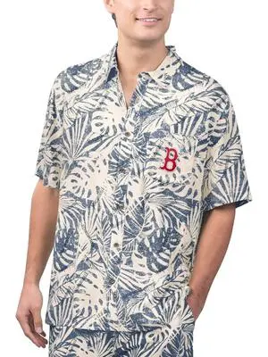 MARGARITAVILLE Boston Red Sox Monstera Print Party Button-up Shirt - Navy