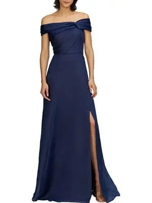 Js Collections Isadora Off-the-shoulder Organza Gown - Navy