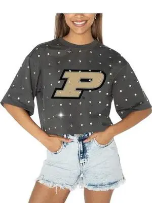 GAMEDAY COUTURE Purdue Boilermakers Rhinestone Crop T-shirt - Gray