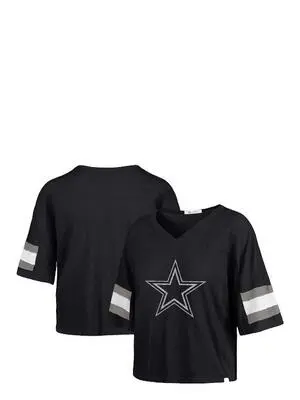 '47 Dallas Cowboys Double Header Scout Cropped V-neck T-shirt - Navy