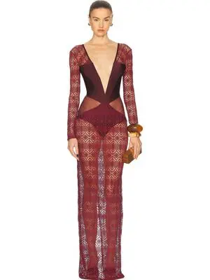 PatBO X Camila Coelho Long Sleeve Maxi Dress - Dark Red