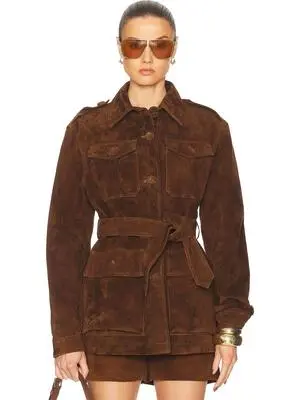 AEXAE Leather Suede Mid Jacket - Suede Honey Brown