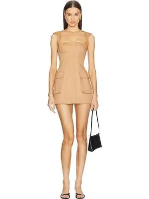 L'academie By Marianna Ashleigh Stretch Cotton Cargo Mini Dress - Camel
