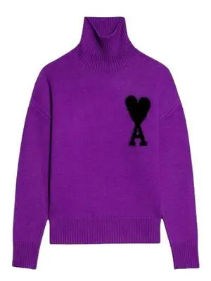 Ami Oversize Standup Collar Sweater - Purple/black
