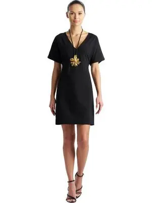 Natori Compact Knit Short Sleeve Sheath Dress - Black