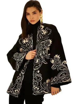 Natori Felt Embroidered Coat - Black