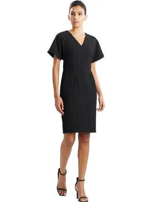 Natori Crinkle Jacquard Dolman Dress - Black