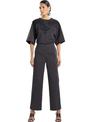 Natori Cotton Chino Straight Leg Trousers - Black