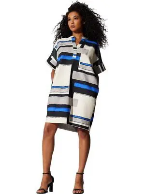 Natori Block Printed Scuba Caftan Dress - Blue