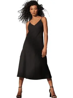 Natori Solid Crepe Embroidered Slip Dress - Black