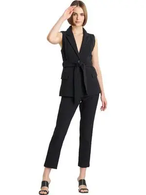 Natori Stretch Texture Jacquard Sleeveless Jacket - Black