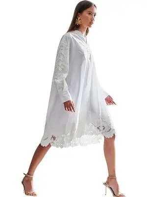 Natori Kumo Embroidery Applique Oversized Shirtdress - White