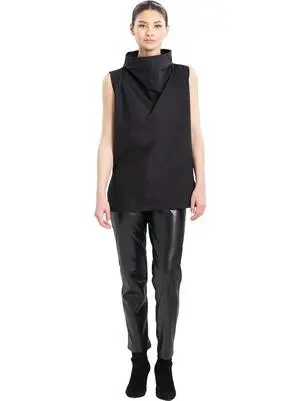 Natori Cotton Poplin Funnel Neck Top - Black