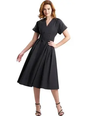 Natori Tech Cotton Taffeta Pleated Dress - Black