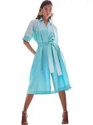 Natori Akari Cotton Belted Shirt Dress - Blue