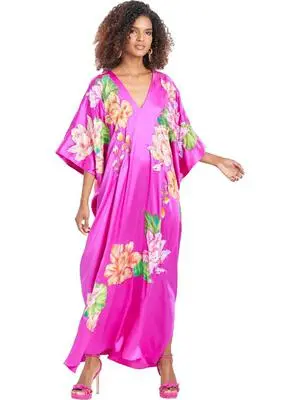 Natori Couture Hanabi Beaded Silk Caftan - Floral / Pink