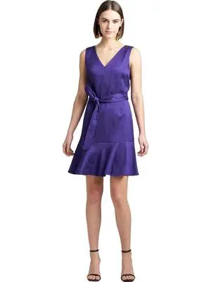 Natori Scroll Jacquard Ruffle Hem Dress - Purple