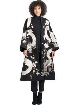 Natori Couture Felt Embroidered Dragon Coat - Black