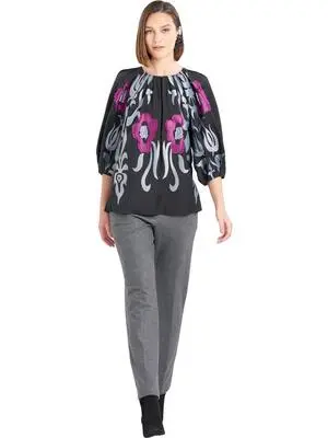 Natori Suzani Jacquard Top - Black / Floral / Multicolor