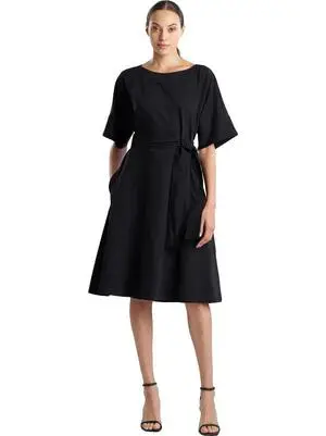 Natori Solid Woven Boatneck Dress - Black