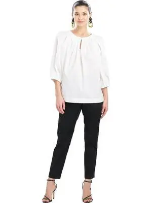 NATORI Natori Cotton Poplin Pleated Blouse