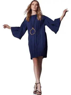Natori Taffeta Plisse Dress - Navy / Blue