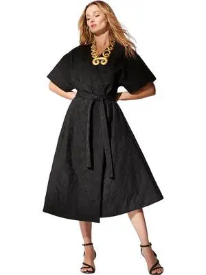 Natori Geo Texture Jacquard Kimono Wrap Dress - Black