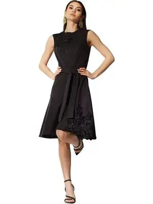 Natori Cotton Blend Fit & Flare Embroidered Dress - Black