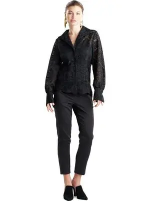 Natori Mantilla Lace Button-down Shirt - Black