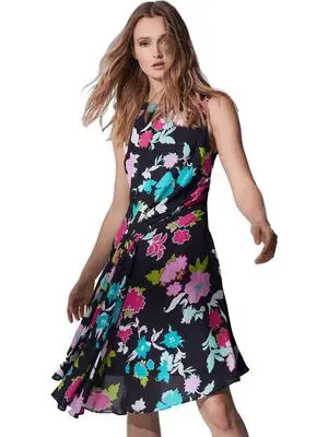 Natori Tangier Printed Silk Georgette Dress - Black / Floral / Multicolor