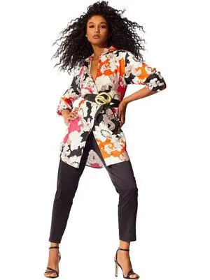 Natori Cressida Printed Silk Twill Tunic Shirt - Natural