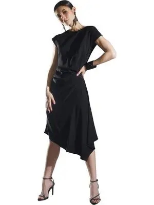 Natori Stretch Crepe Side Drape Dress - Black