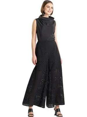 Natori Round Eyelet Wide Leg Pants - Black