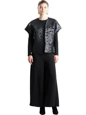 Natori Vegan Luxe Lambskin Embroidered Vest - Black