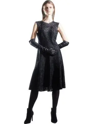 Natori Mantilla Lace Sleeveless Dress - Black