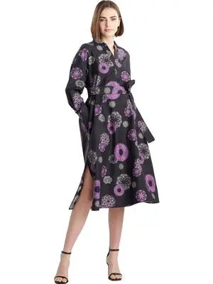Natori Ikigai Printed Shirtdress - Black / Floral / Multicolor