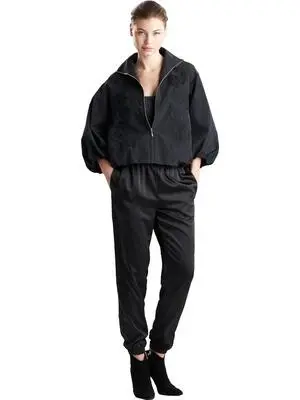 Natori Taffeta Embroidered Balloon Bomber Jacket - Black