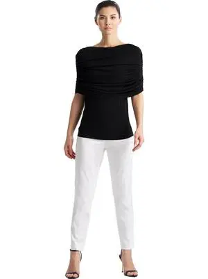Natori Matte Jersey Rouched Shoulder Top - Black