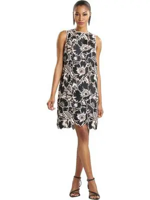 Natori Cote Dazur Embroidered Lace Shift Dress - Black