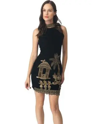 RAAS Halona Hand-embroidered Velvet Mini Dress - Black