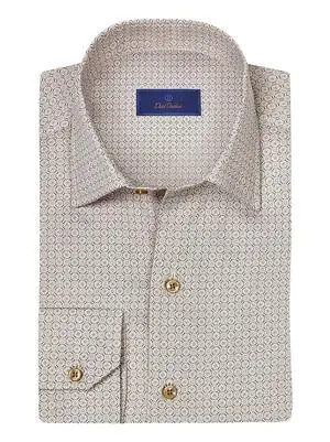 David Donahue Regular Fit Geometric Print Sport Shirt - Stone