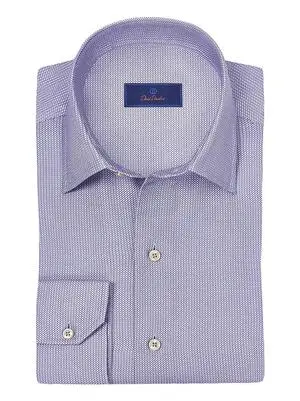 David Donahue Regular Fit Micro Texture Print Sport Shirt - Blue/purple